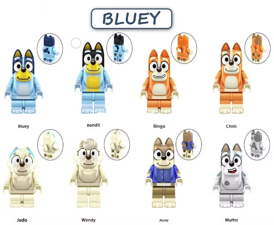 Bluey Custom Minifigure Set of 8 – Family Fun with Bluey and Friends ...